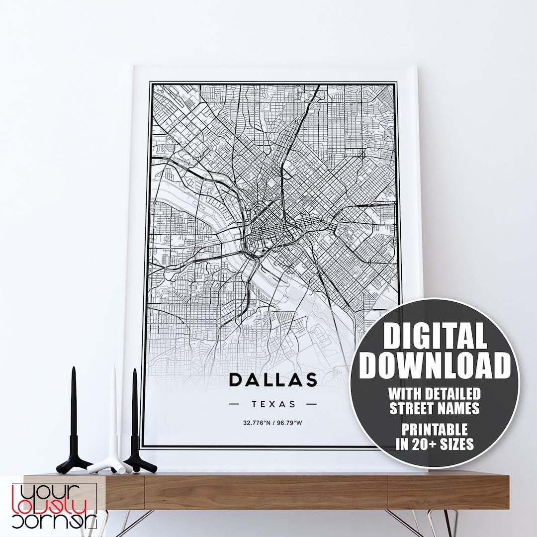Dallas Map Print, Dallas City Map Print, Dallas Map Gift, Dallas Map ...