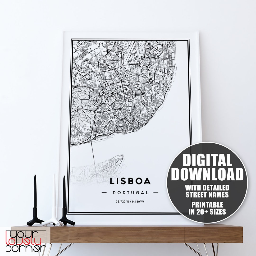 Lisbon Map Print, Lisbon Map Wall Art, Printable Map of Lisbon, Lisbon ...