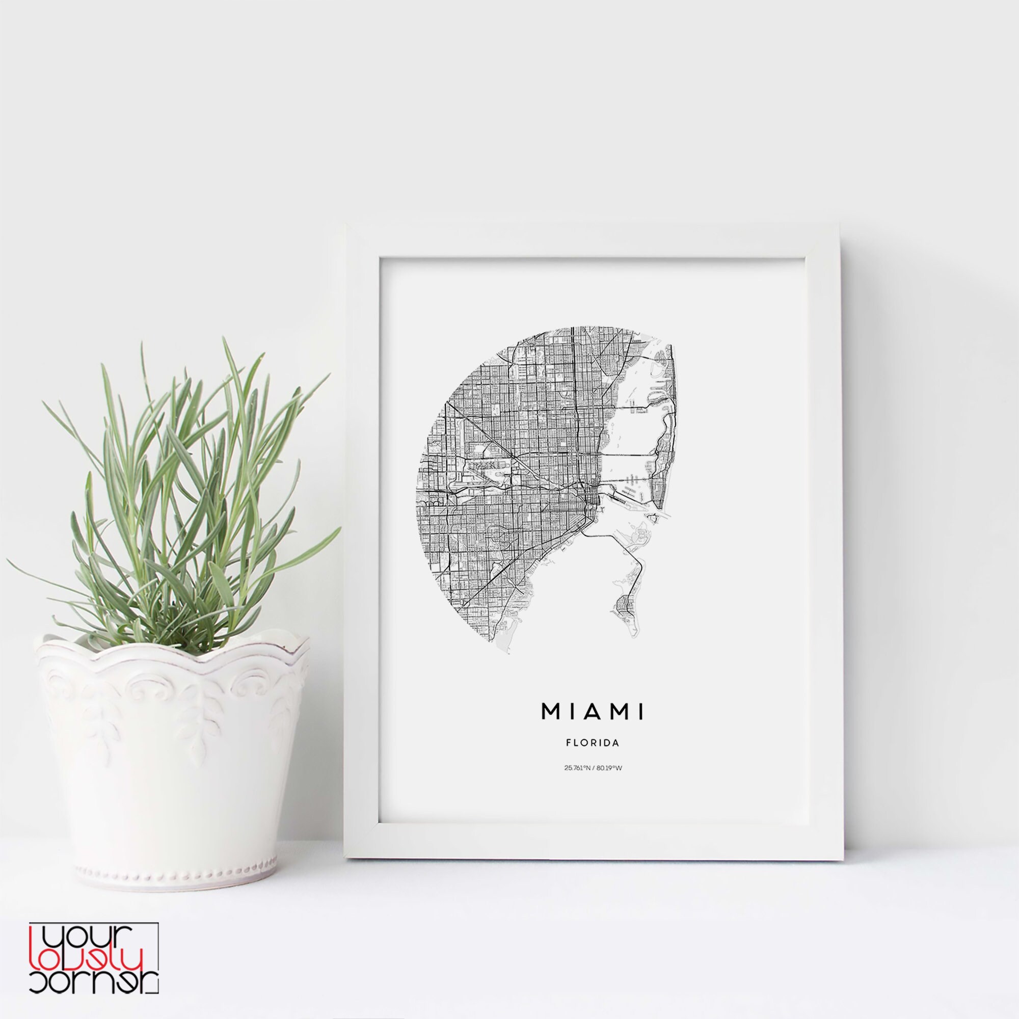 Miami Map Printable Wall Art Minimalist Map of Miami City Wall | Etsy