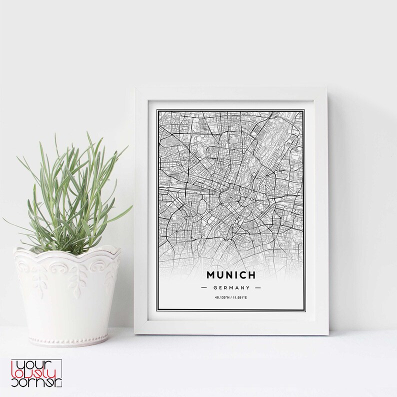 Munich City Map Print Munich Map Wall Art Munich Map Print | Etsy