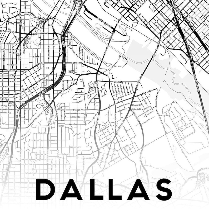 Dallas Map Print Dallas City Map Print Dallas Map Gift | Etsy