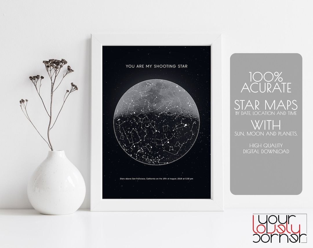 Custom Star Map Digital Print, Star Map by Date, Printable Night Sky ...