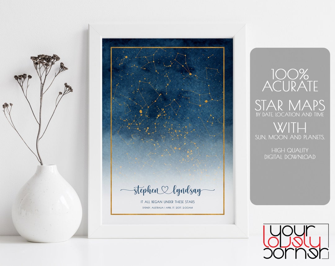 Personalized Star Map Print DIGITAL, Custom Star Map by Date, Night Sky ...