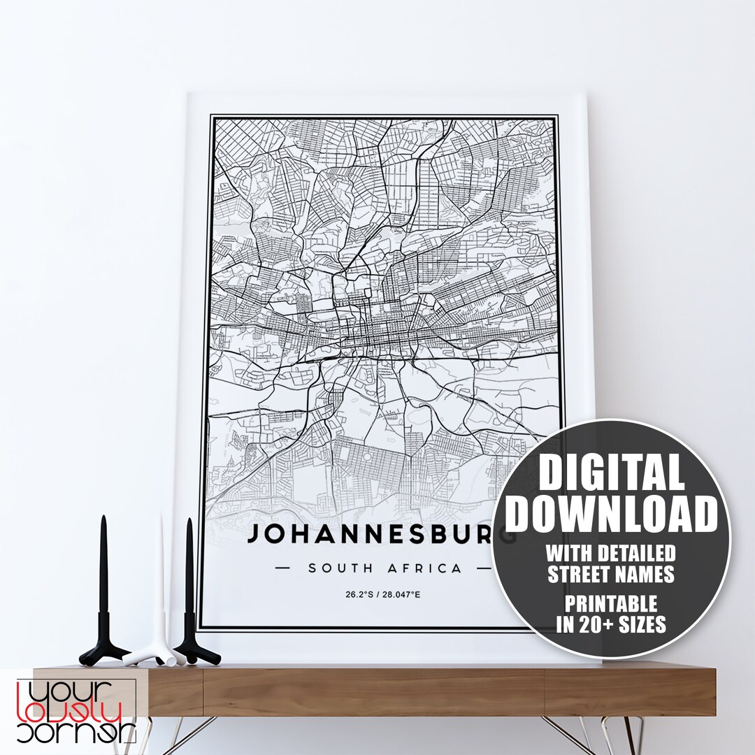 Johannesburg Poster, Travel Map Print, Johannesburg Gift, Johannesburg ...