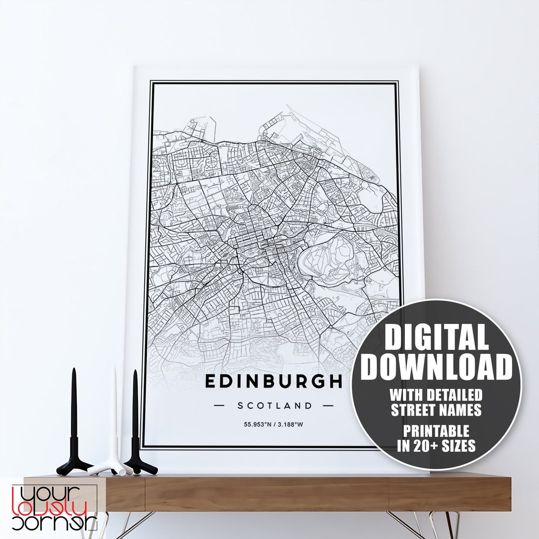 Edinburgh City Map Print, Edinburgh Map Print, Edinburgh Travel Posters ...