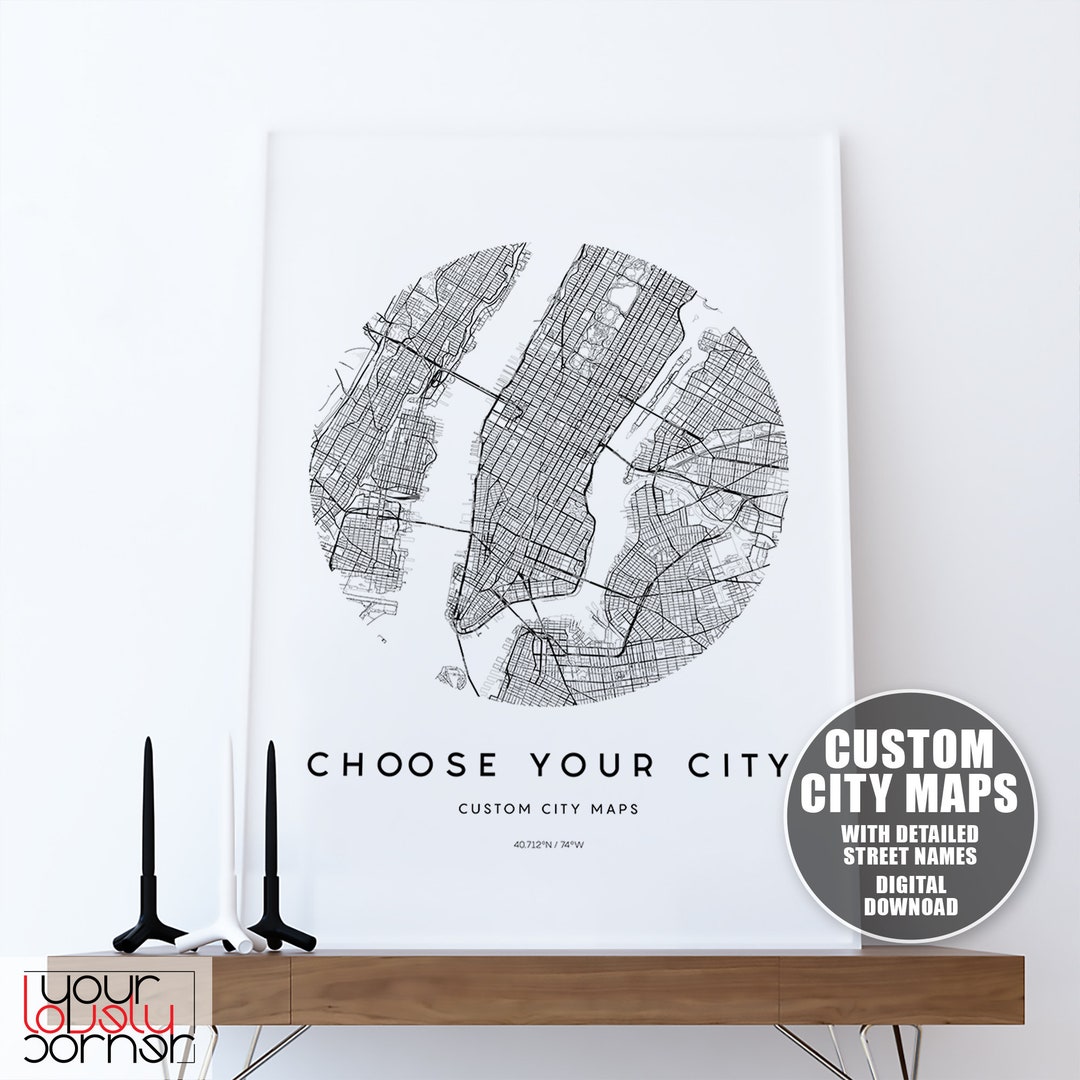 Custom City Map, Custom Map Print, Personalized Map, Custom Map Wall ...