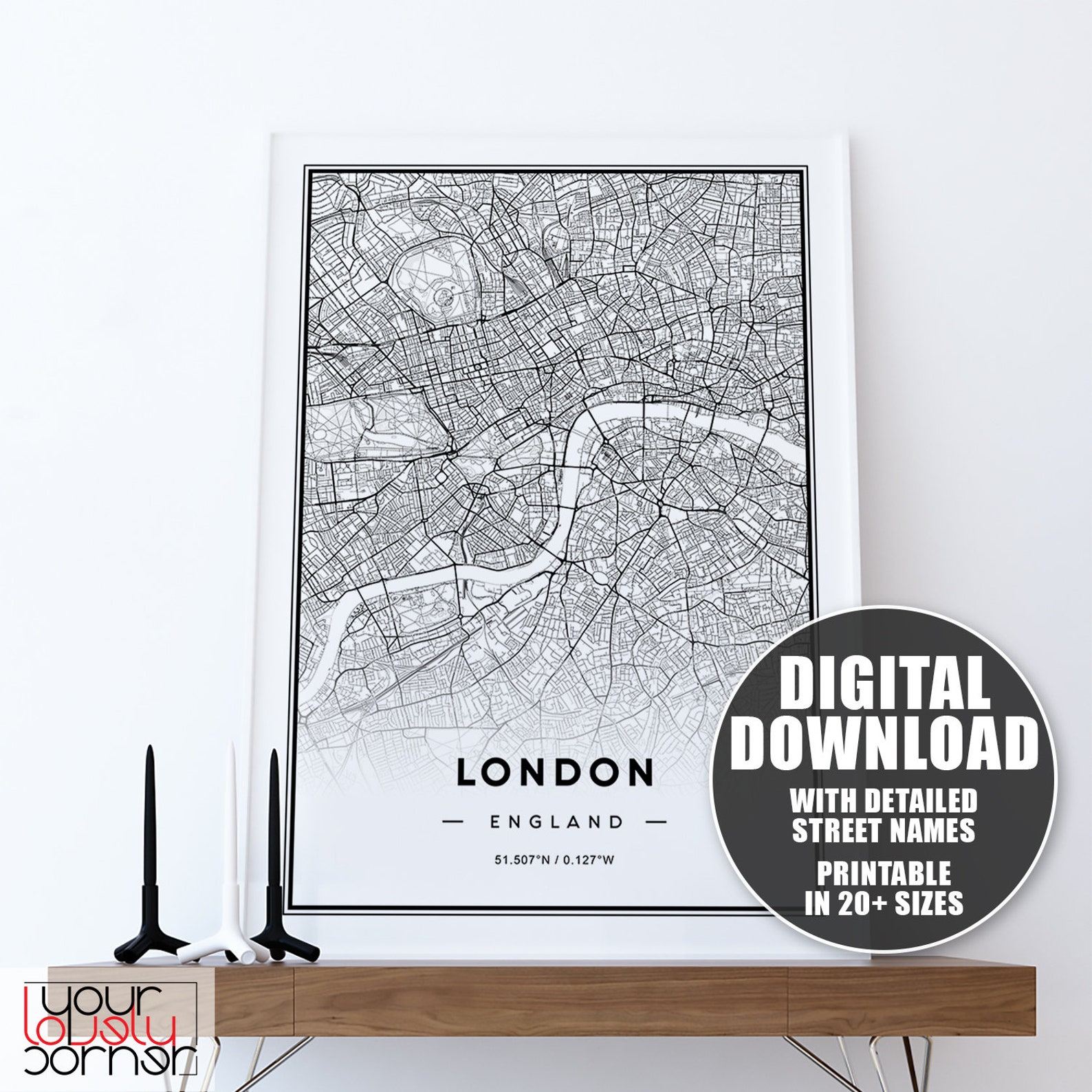 London City Map Print London Map Wall Art Printable Map of | Etsy