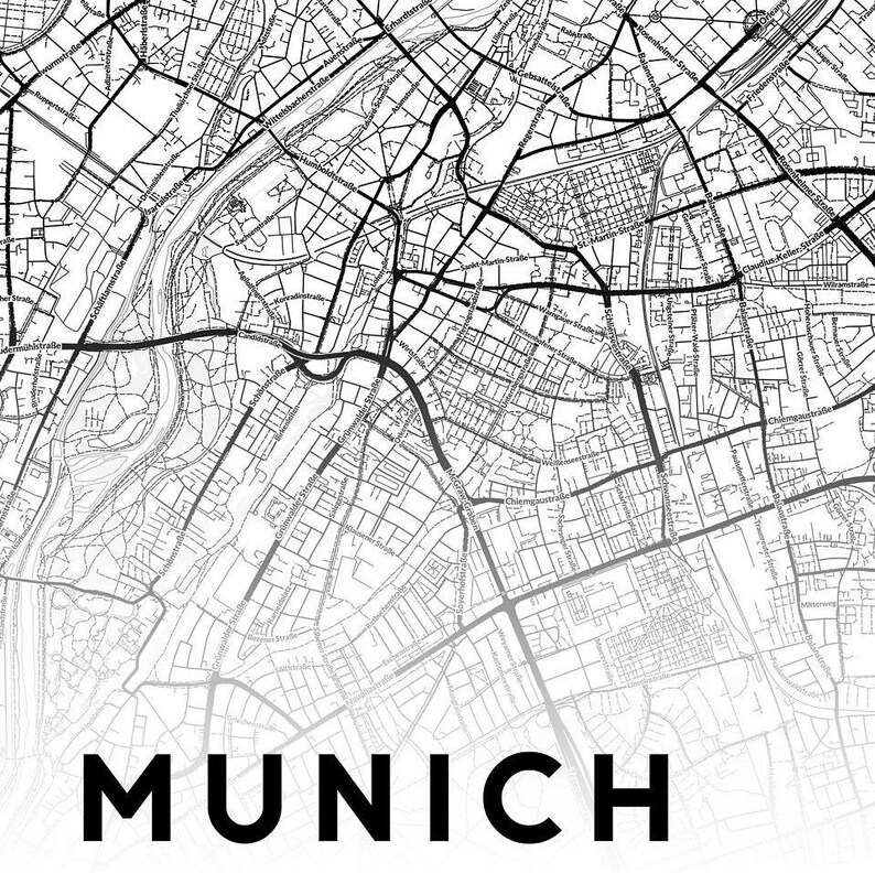 Munich City Map Print Munich Map Wall Art Munich Map Print | Etsy