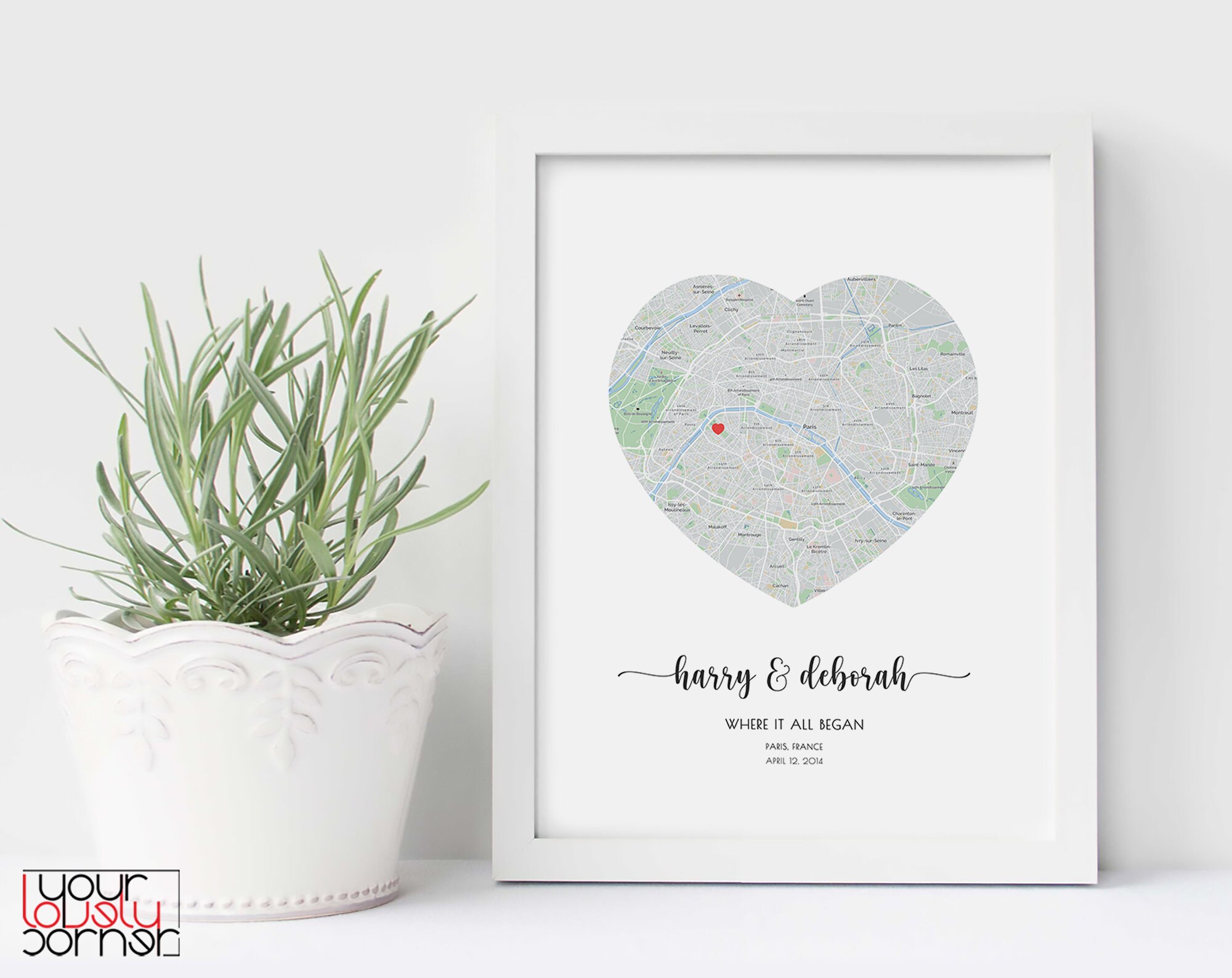 Personalized Heart Map Print Anniversary Gift For Couple | Etsy