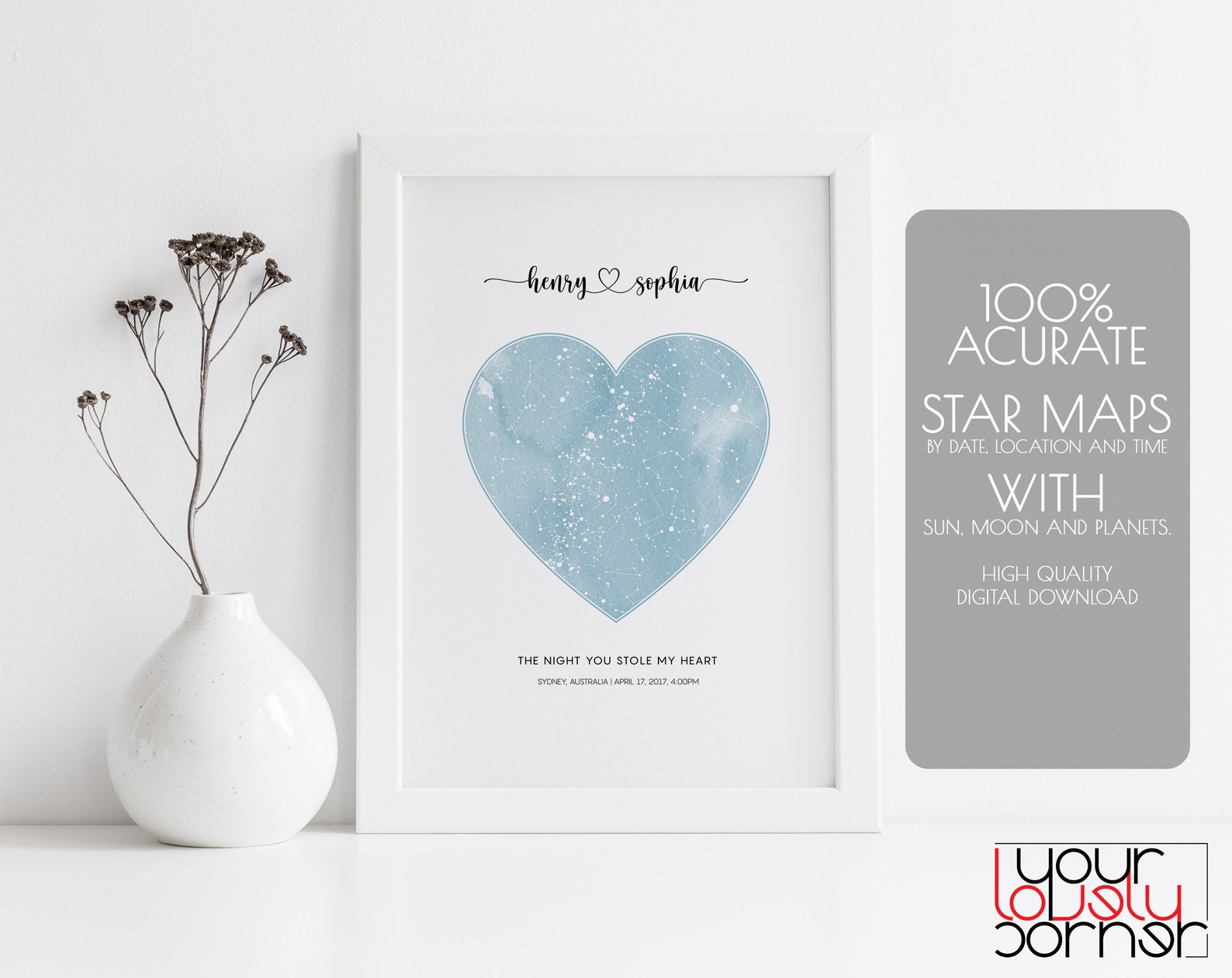 First Date Anniversary Gift, Custom Star Map by Date, Night Sky Print ...