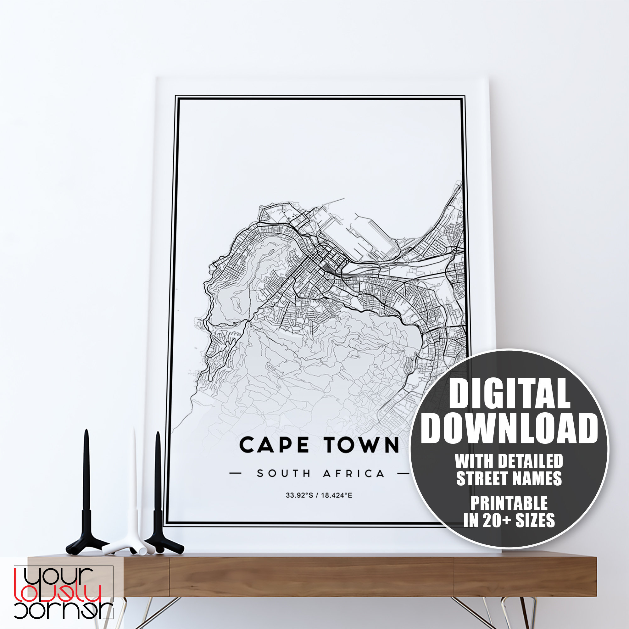 Cape Town Map Print Cape Town Map Art Printable Map of Cape - Etsy