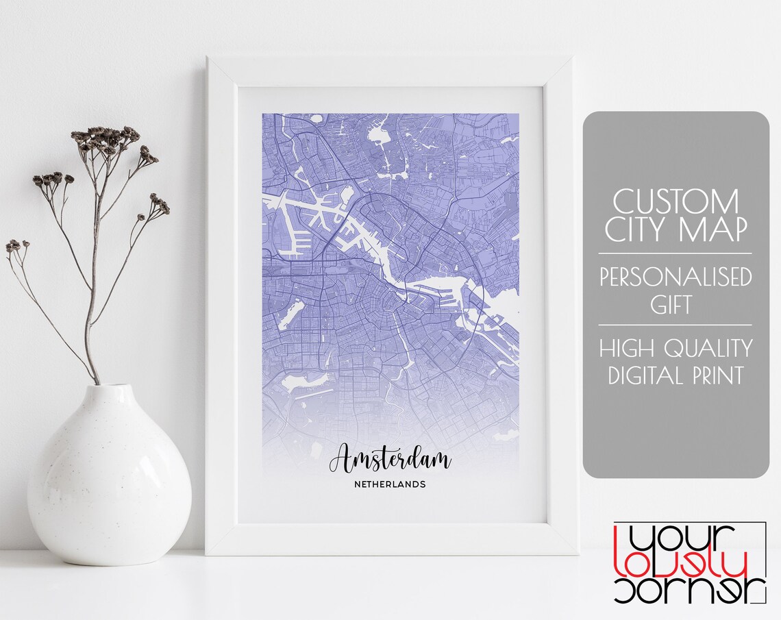 Custom City Map Wall Art Personalized Map DIGITAL PRINT | Etsy