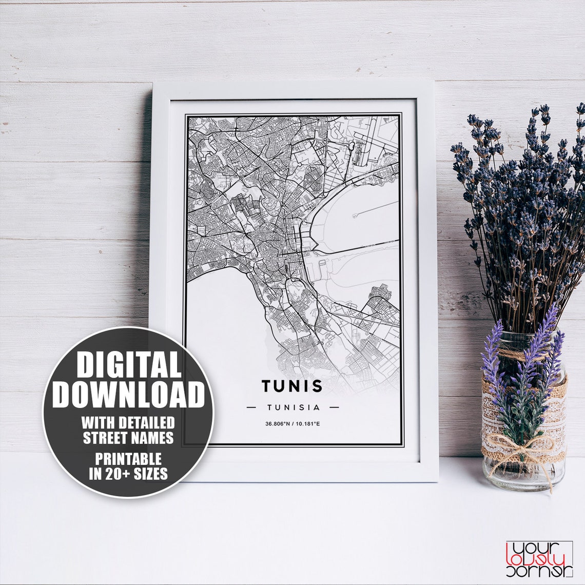 Tunis Map Print Tunis City Map Print Tunis Street Map Wall | Etsy