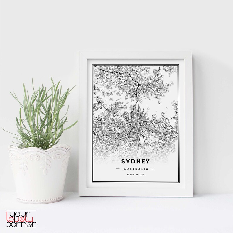 Sydney Map Print Sydney City Map Wall Art Printable Map of - Etsy