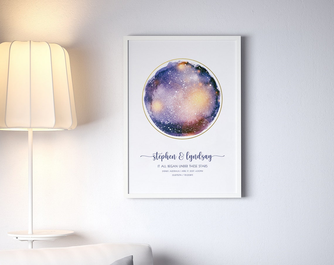 The Night Sky Star Map By Date Constellation Map Anniversary | Etsy