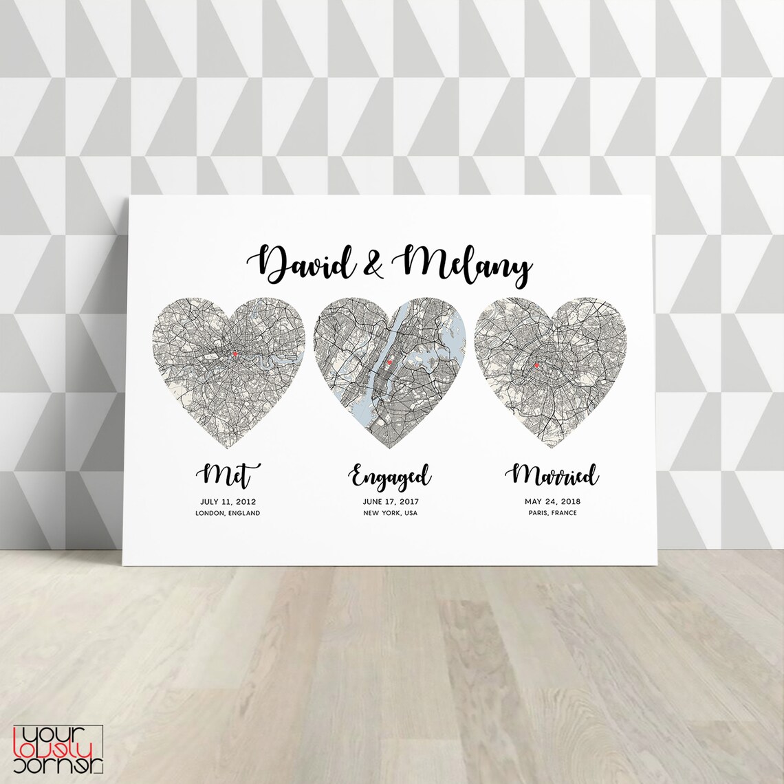 Met Engaged Married Map Digital Print First Anniversary Gift | Etsy