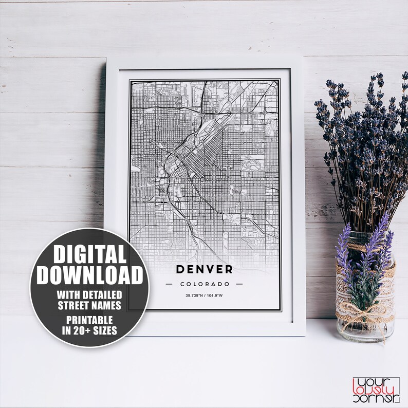 Denver Map Print Denver Map Gift Denver City Map Print | Etsy