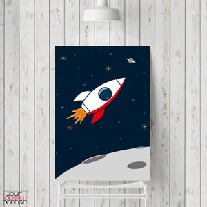 Rocket Ship Print. Outer Space Print. Nursery Set of 2 Pictures ...