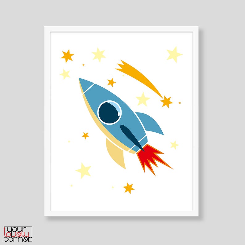 Outer Space Nursery Wall Art Rocket Ship Set of 2 Kids - Etsy