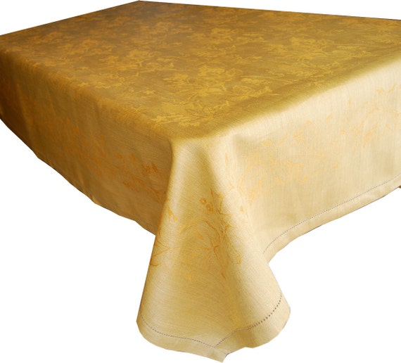 Gold linen table cover rectangle square natural tablecloth | Etsy