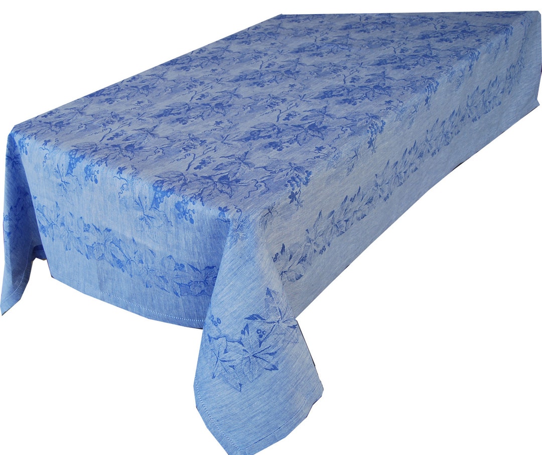 Blue Linen Jacquard Tablecloth Rectangular Square Table Cloths Indoor ...