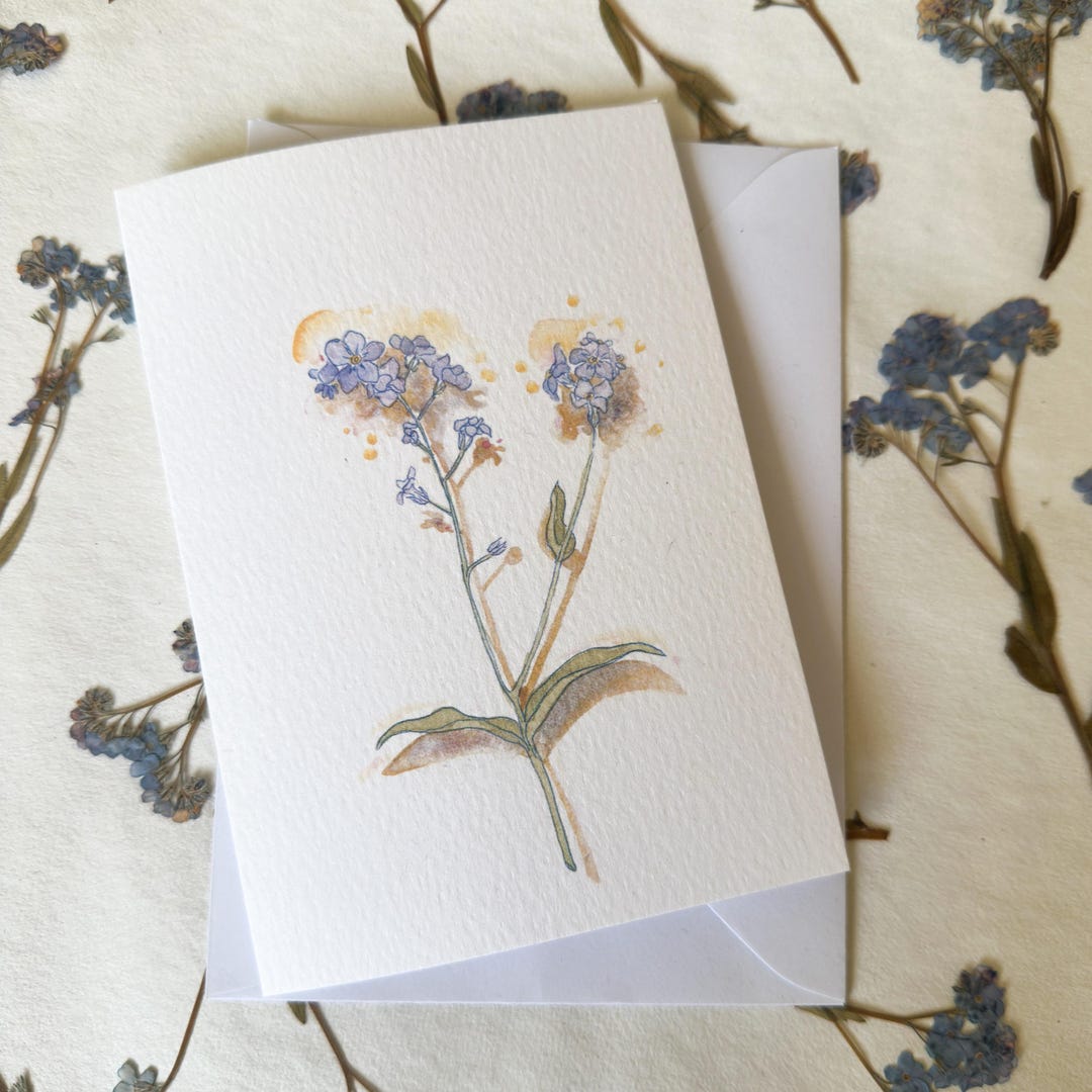 Forget Me Not Illustration Greetings Card - Blank Inside - Etsy
