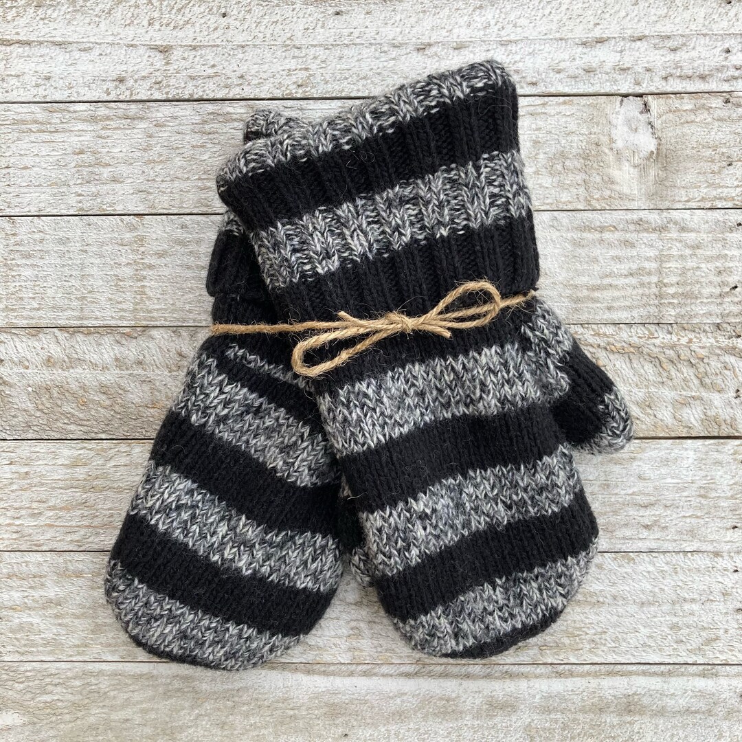 Stripped Rag Wool Sweater Mittens - Etsy