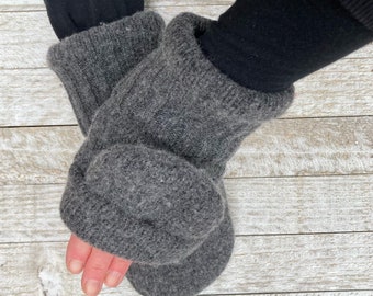 Wool Convertible Mittens Wool Glittens Wool Mitts Wool Mittens Gray ...