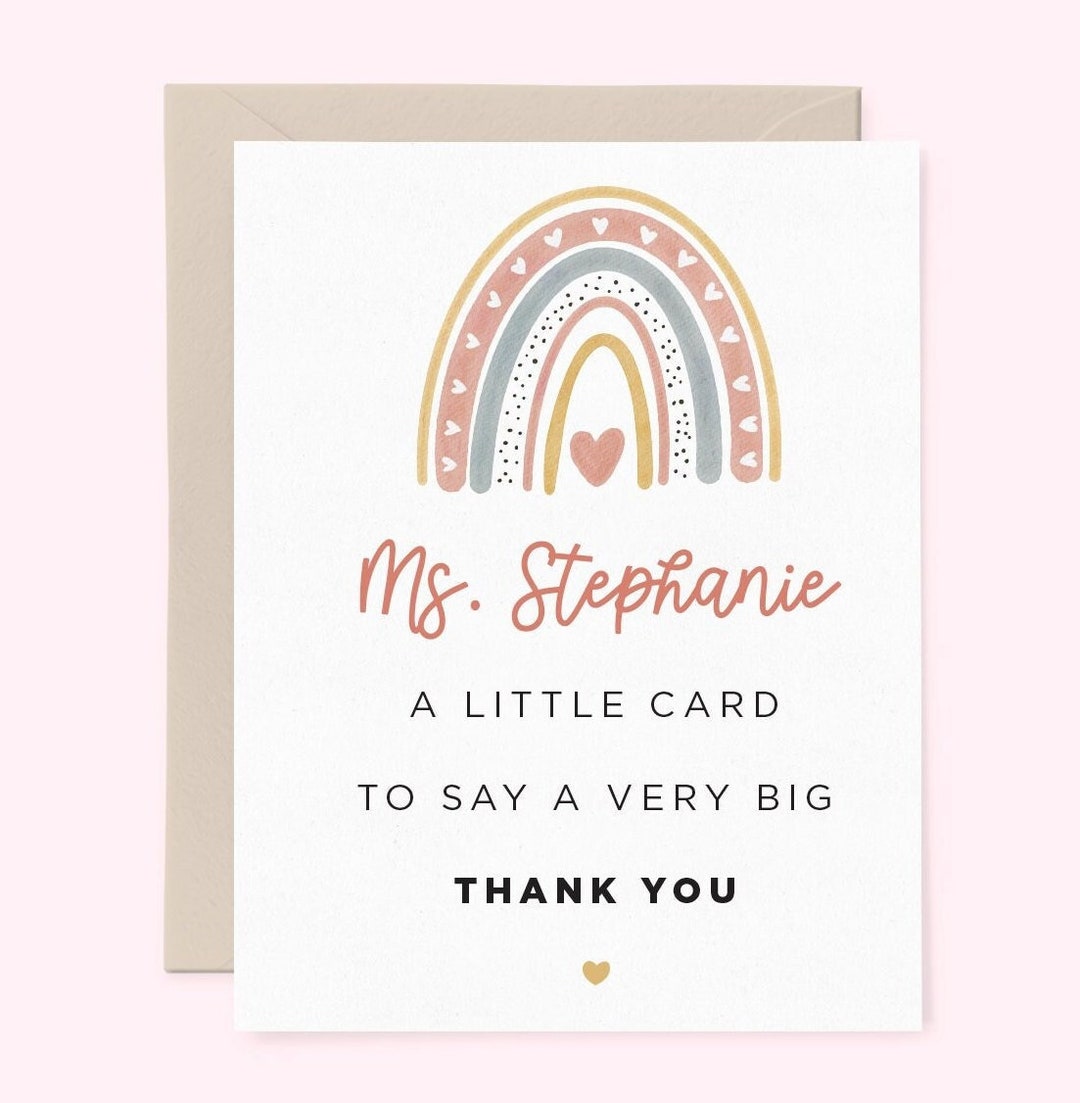 Teacher Thank You Card, Cute Rainbow Card, Customized Personalized ...