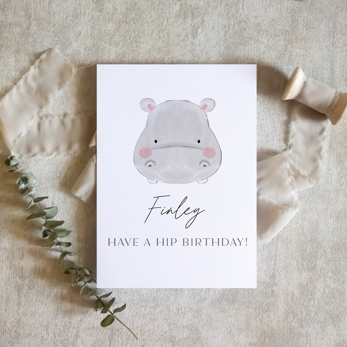 Have A Hip Birthday, Personalized Hippo Birthday Card for Toddler or ...