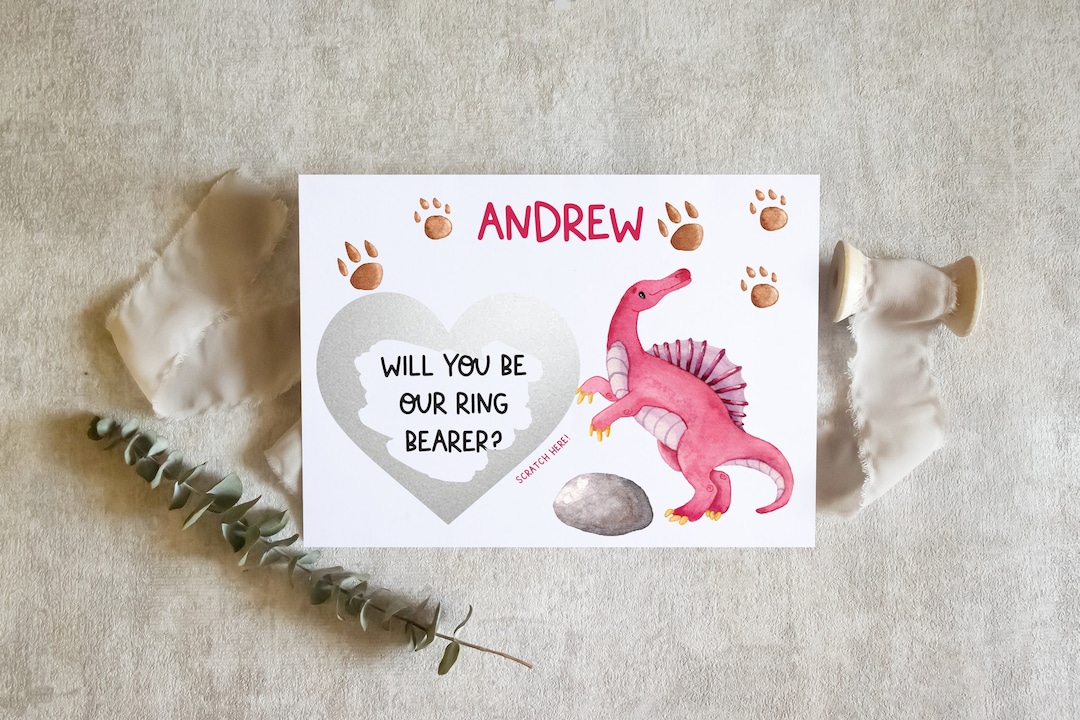 Dinosaur Spinosaurus Scratch off Ring Bearer Card, Cute Ring Bearer ...
