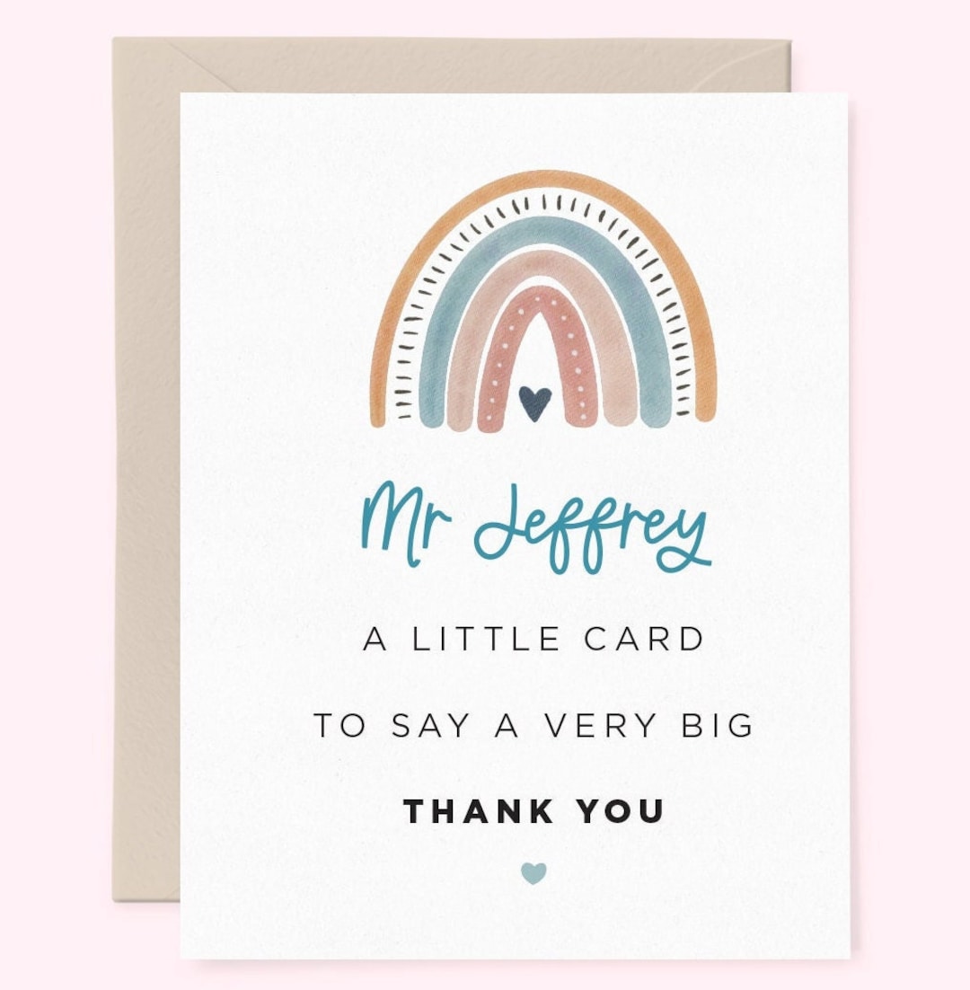 Teacher Thank You Card, Cute Rainbow Card, Customized Personalized ...