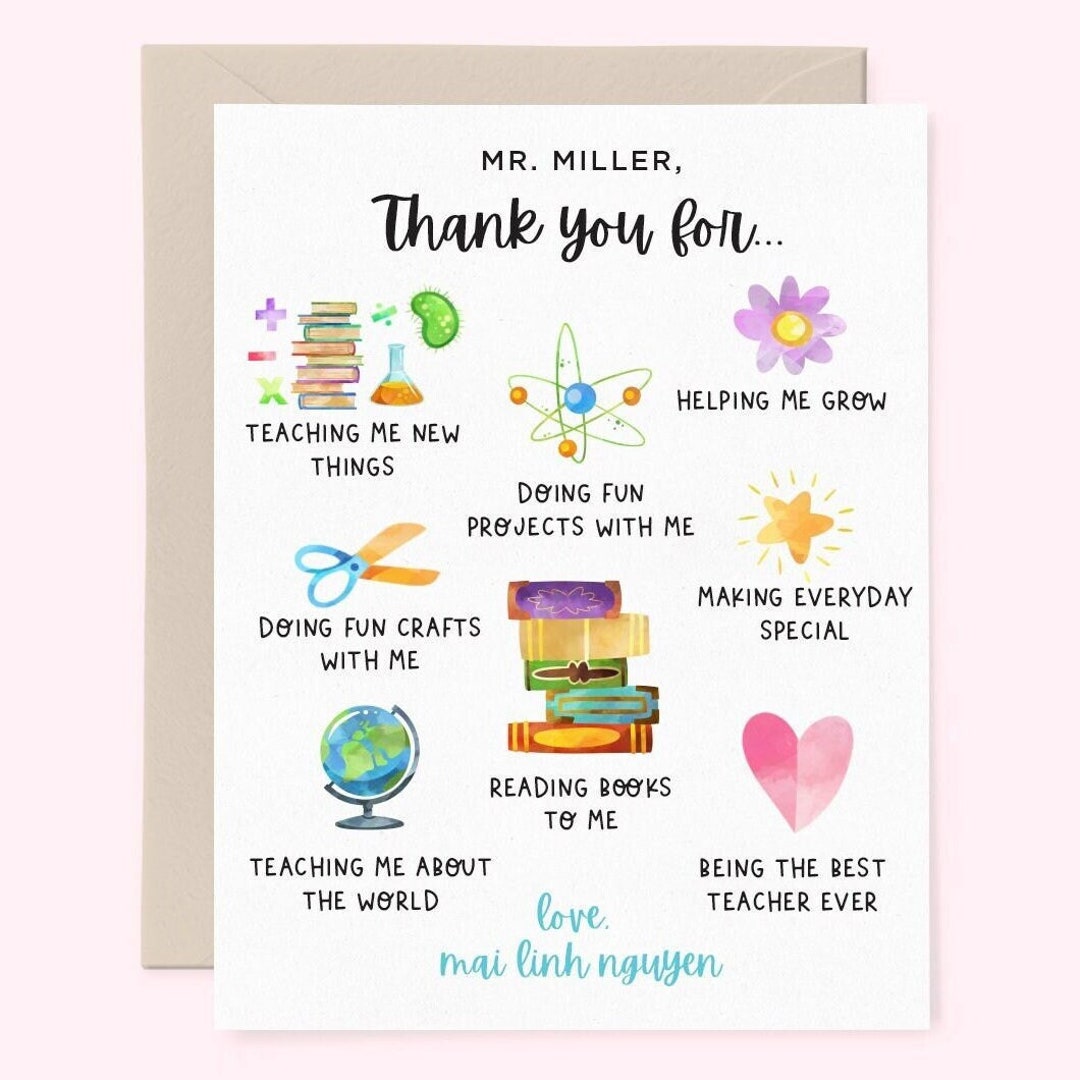 Elementary School Thank You Card, Thank You Card for Teacher, Thank You ...