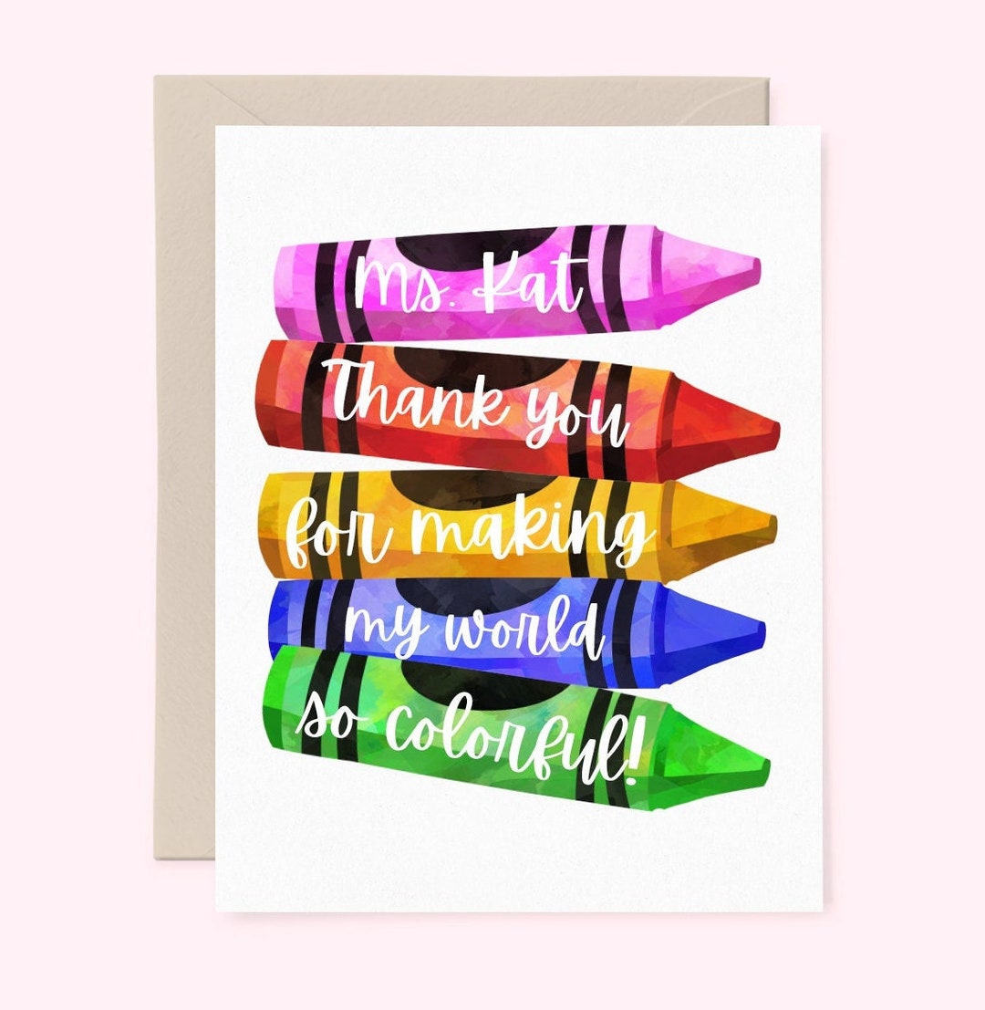Teacher Thank You Card, Cute Crayon Pun Card, Personalized Teacher Card ...