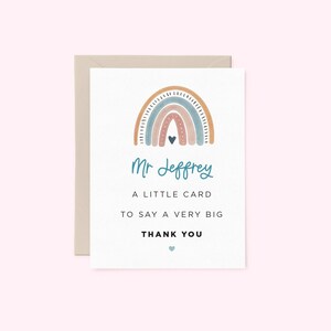 Teacher Thank You Card, Cute Rainbow Card, Customized Personalized ...