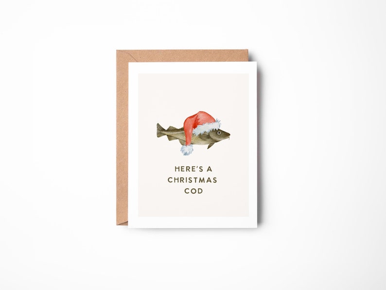 Christmas Cod Pun Card | Festive Fish Holiday Gift | Funny Greeting ...