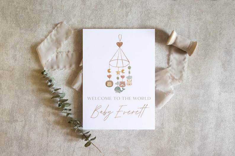Personalized New Baby Card | Welcome Baby | Cute Animal Mobile Baby ...