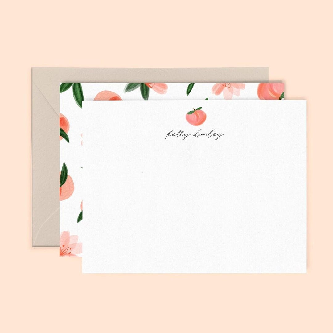 Peach Watercolor Note Cards | Stationery Set With Envelopes ...