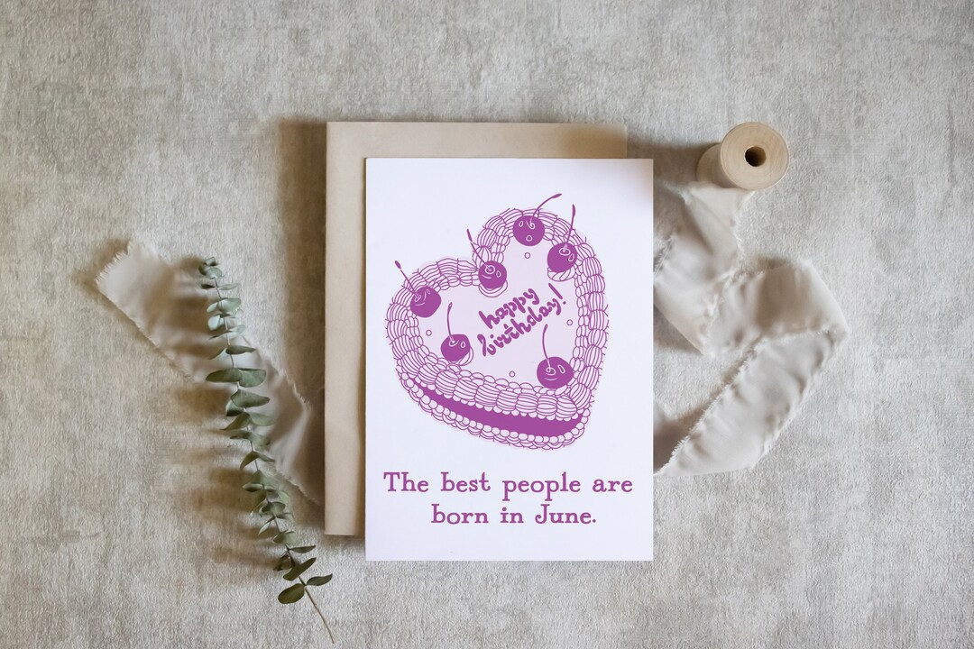 June Birthday Card | Born in June | Funny Vintage Cake Birthday Card - Etsy