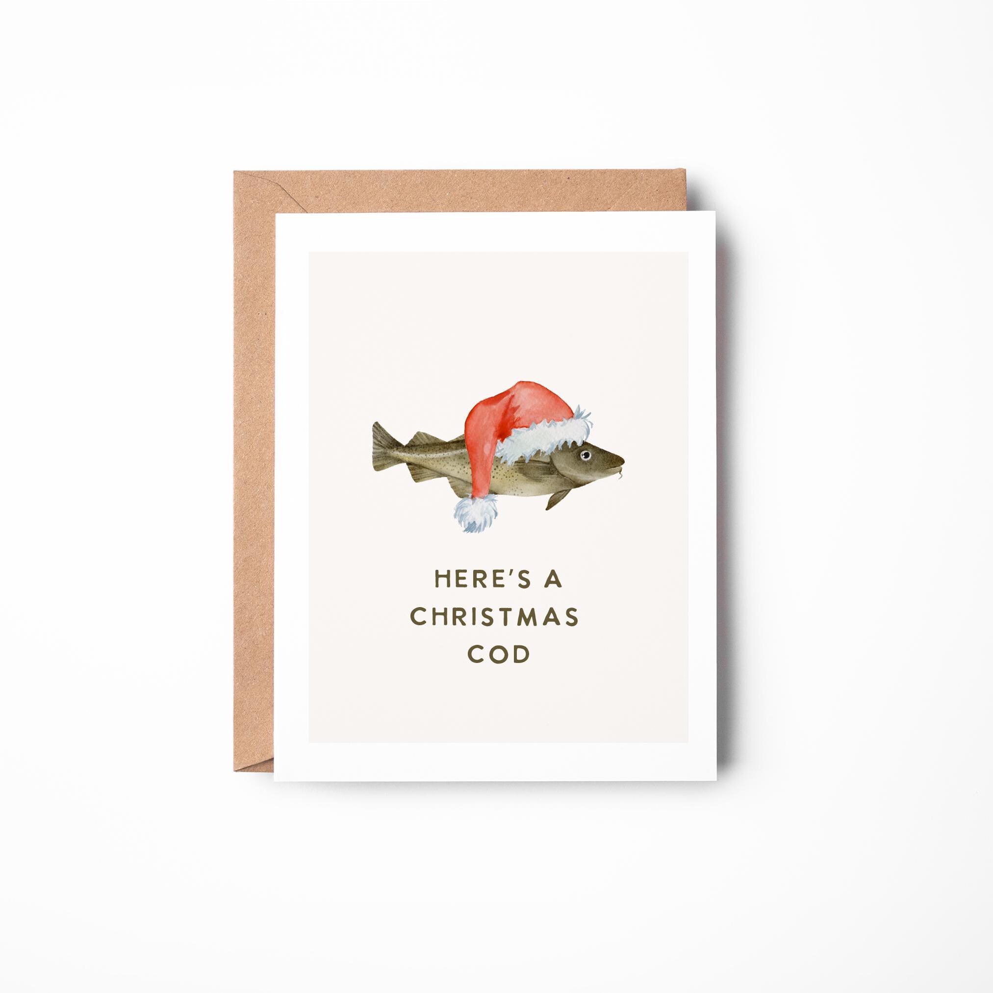 Christmas Cod Pun Card | Festive Fish Holiday Gift | Funny Greeting ...