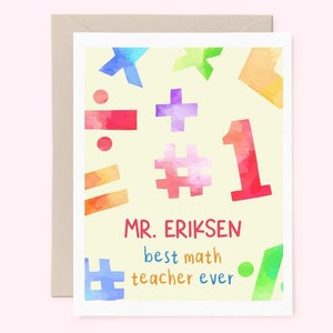 Teacher Thank You Card, Math Teacher Card, Customized Personalized ...