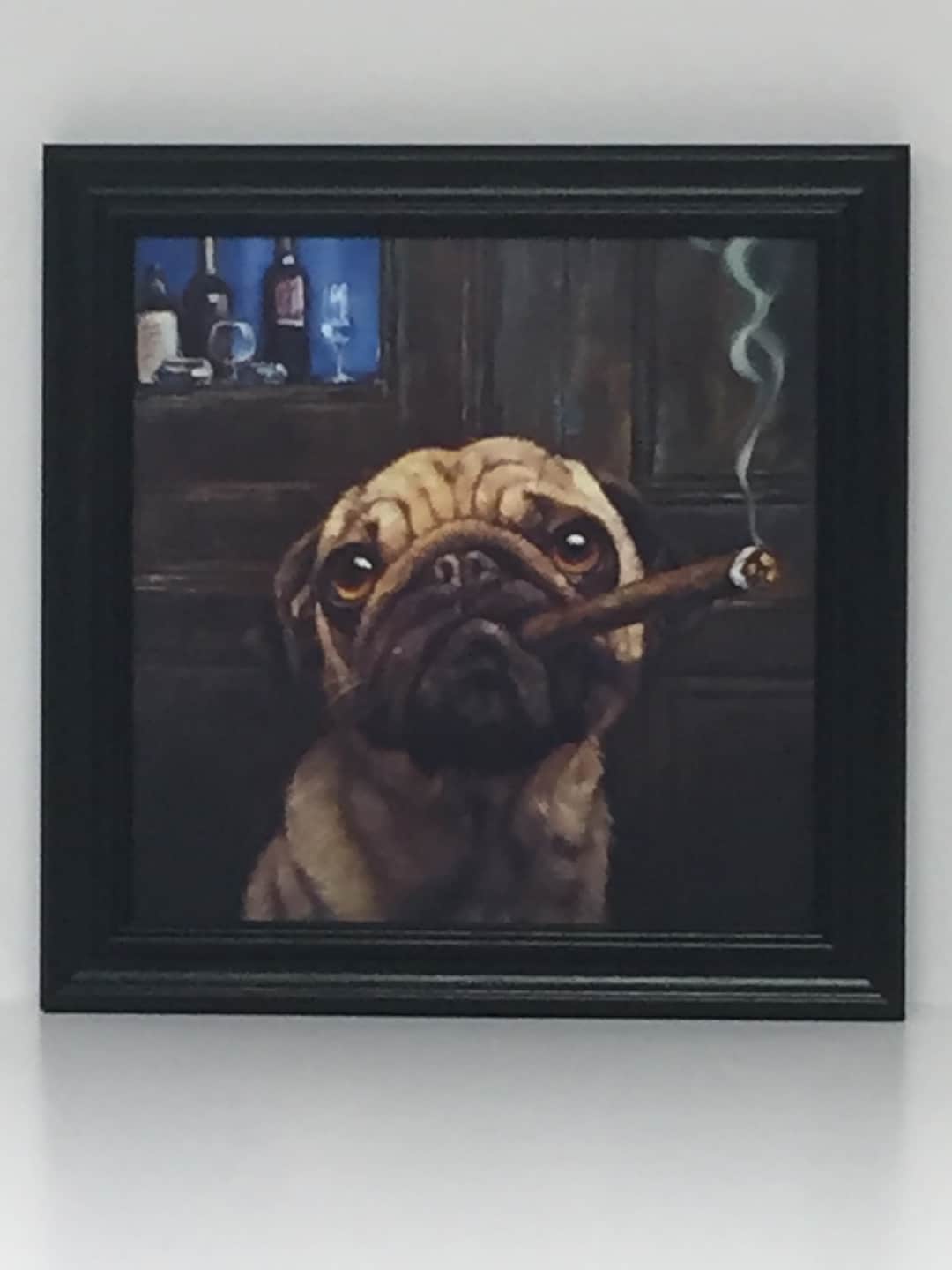 Cute, Funny, Pug Dog Smoking a Cigar Framed Picture, Dog Lover, Animal ...
