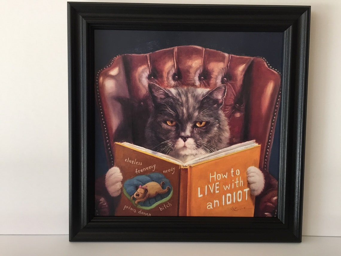 Cute Black Framed Picture of a Cat Reading a Bookhow to - Etsy
