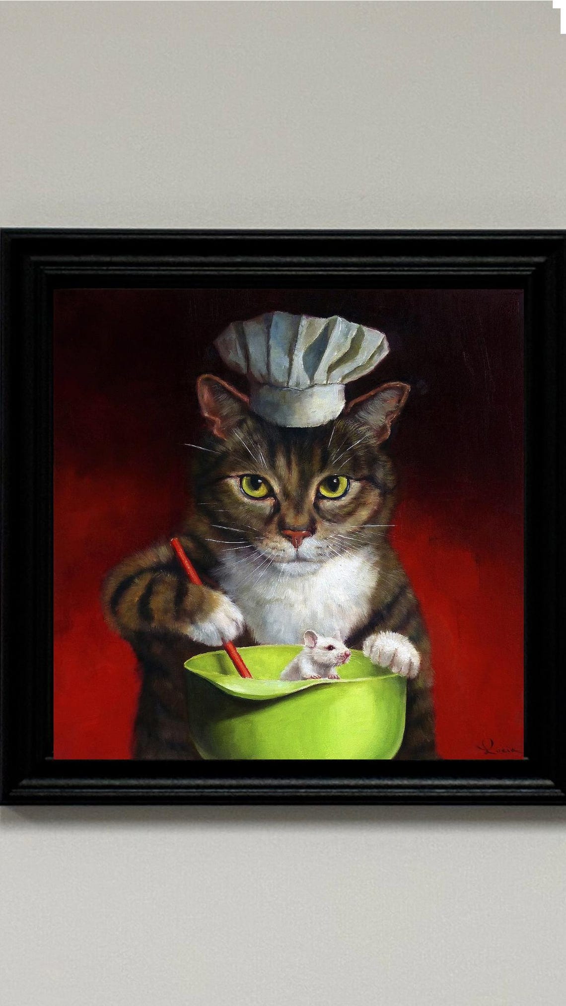 Cat Chef Framed Art Print/cute Kitchen Wall Decor/cooking Cat Lover ...