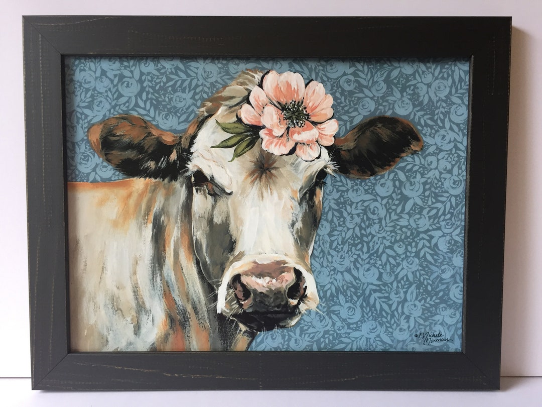 Framed Picture of Cow, Animal Lover, Farmhouse Picture, Cow Decor, Cute ...