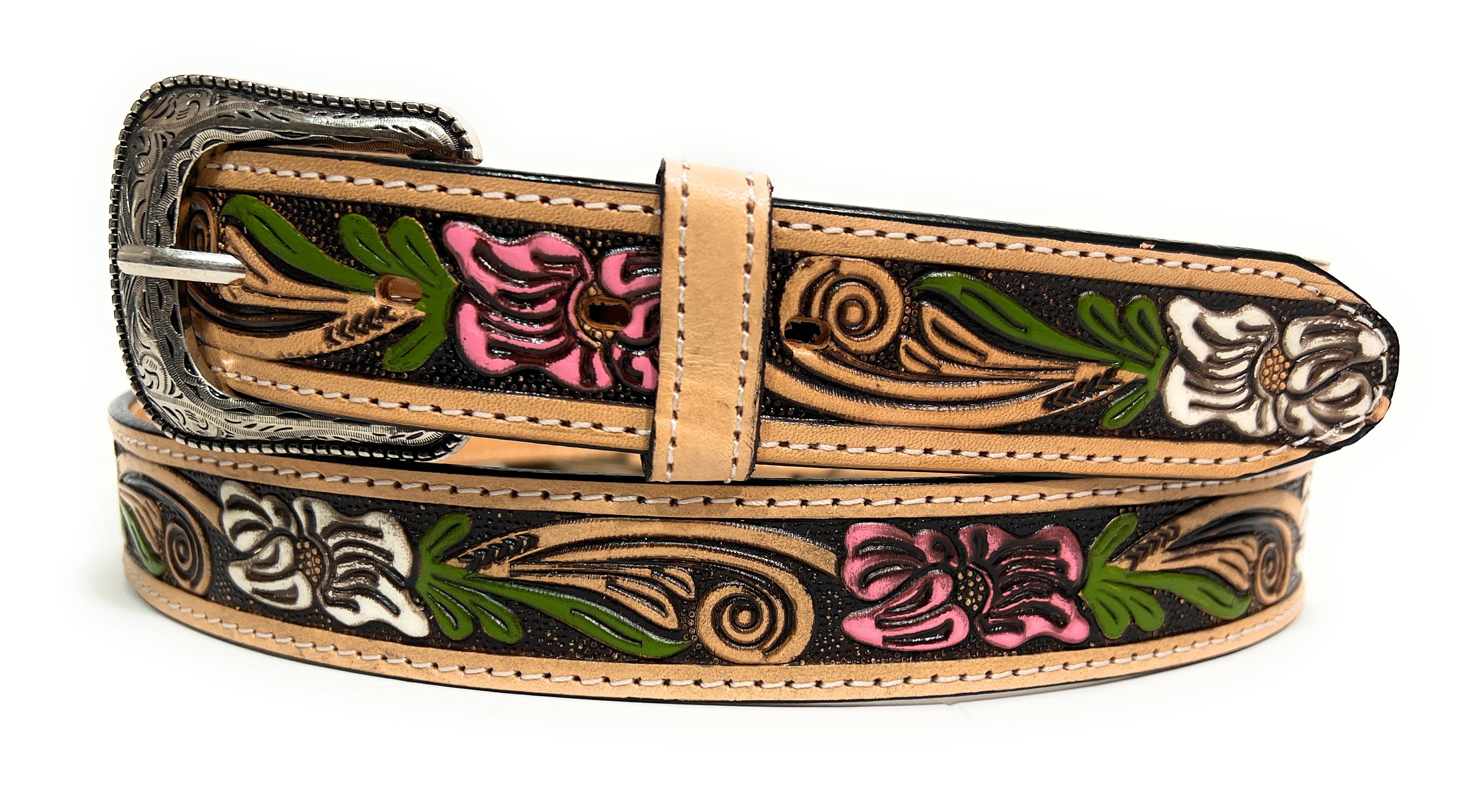 Women's Floral Western Leather Belt Hand Tooled Girls - Etsy