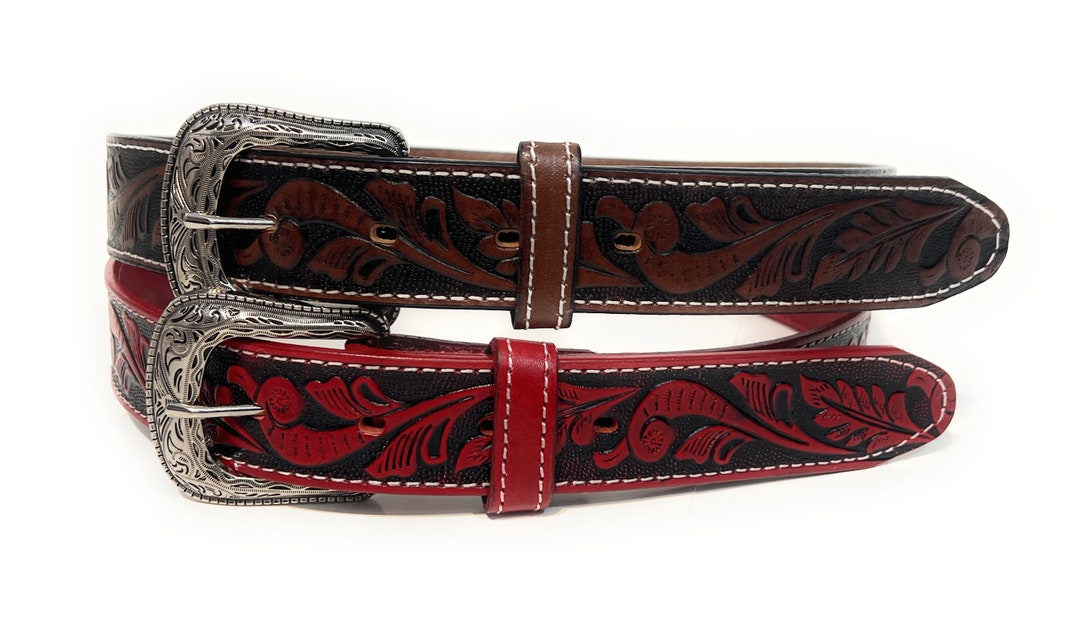 1 1/2 Western Leather Belt. Tulip Embossed Cowboy Rodeo Belt - Etsy