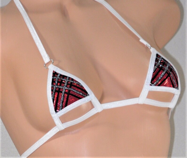 Mini Micro Peak-a-boo G-string Bikini-red Holographic Plaid - Etsy