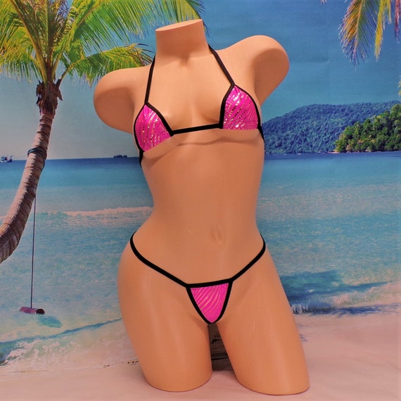 Mini Micro G-string Bikini Pink With Gold Metallic Dots - Etsy
