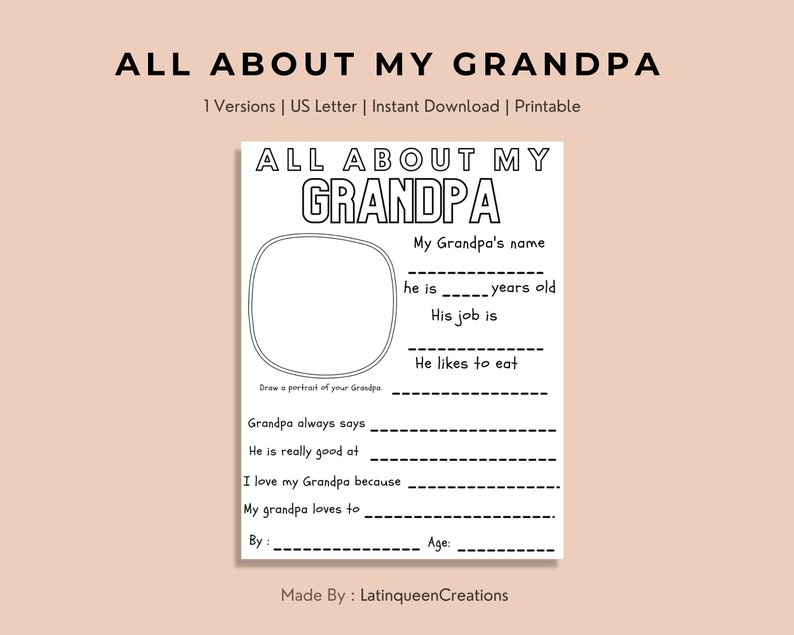 All About My Grandpa Interview Grandpa Father's Day Grandparents Day 8. ...
